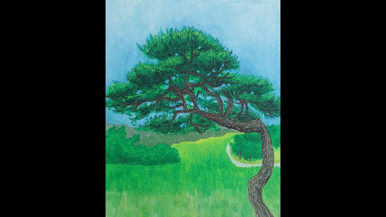 Drawing pine tree with oil pastels 🌲 - YouTube