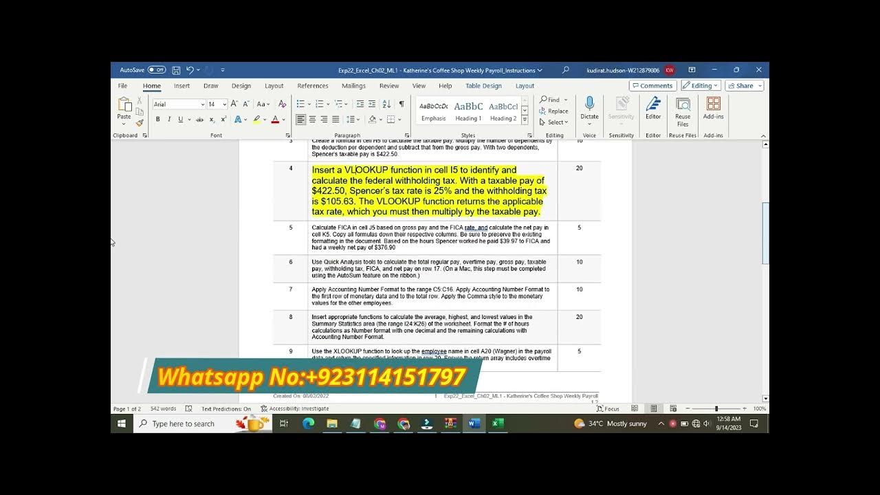 Exp22_Excel_Ch02_ML1 - Katherine's Coffee Shop Weekly Payroll | Exp22 ...