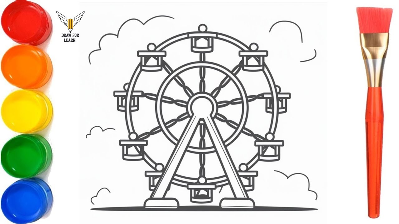 How to Draw Ferris Wheel drawing, Painting and Coloring for Kids ...