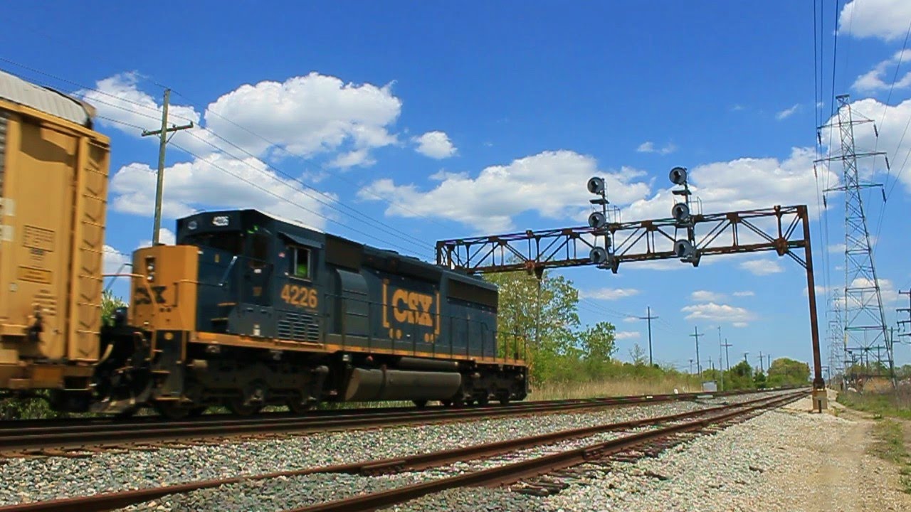 CSX SpongeBob SquareCab SD40-3 one unit wonder passes under the C&O ...