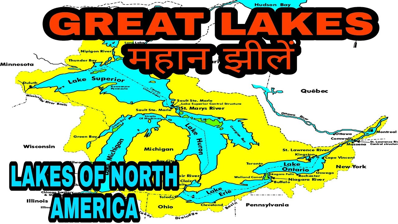 #2 MAP OF NORTH AMERICA. Lakes of North America.Great lakes.5 finger ...