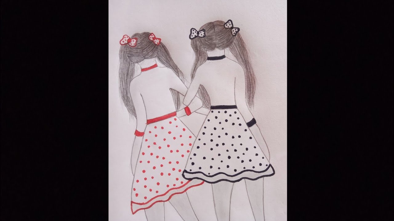 How to draw a👩‍ ️‍👩 besties 💖drawing step by step||Easy Tricks for ...