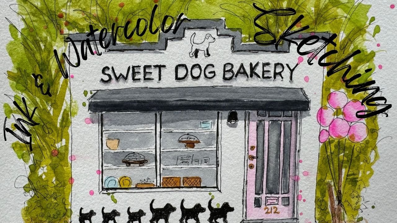 Ink and Watercolor Tutorial of Sweet Dog Bakery - YouTube