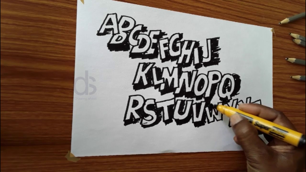 How to draw alphabet letters A - Z in 3D - drawing sheet - YouTube