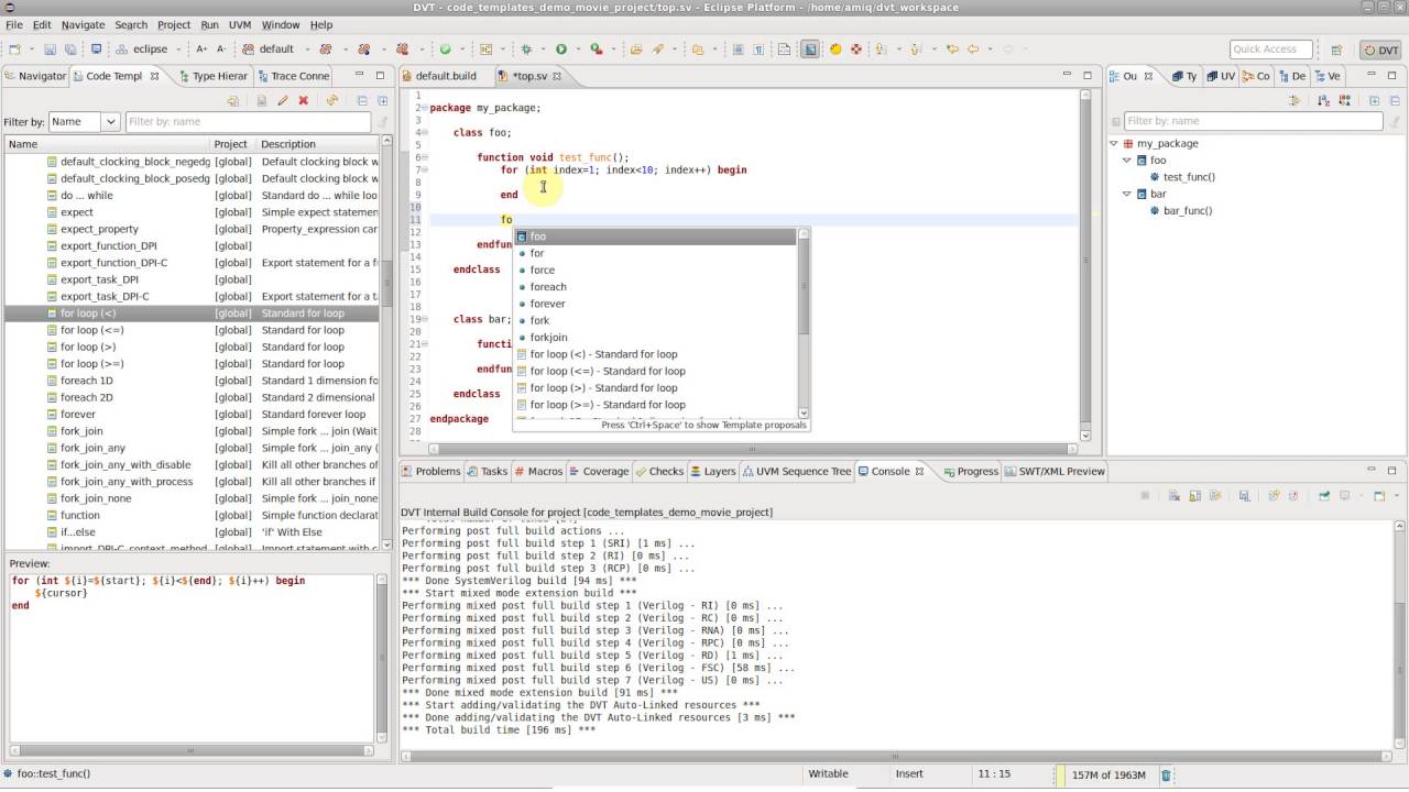 How to use Code Templates in the DVT Eclipse IDE - YouTube