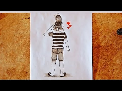 How to draw father and daughter ️ step by step-easy pencil sketch ...