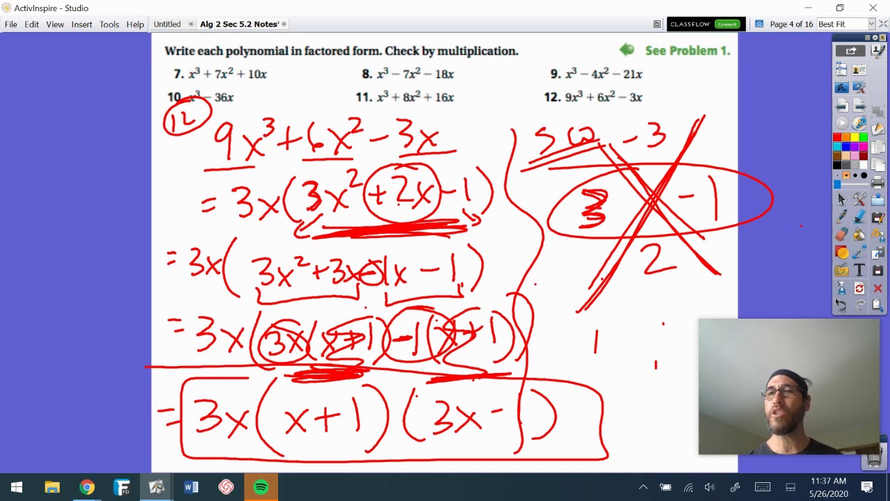 Alg 2 Section 5 2 Polynomials, Linear Factors, and Zeros Part 1 - YouTube
