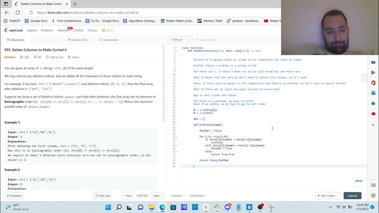 Leetcode Medium 955 Delete Columns To Make Sorted Ii Youtube