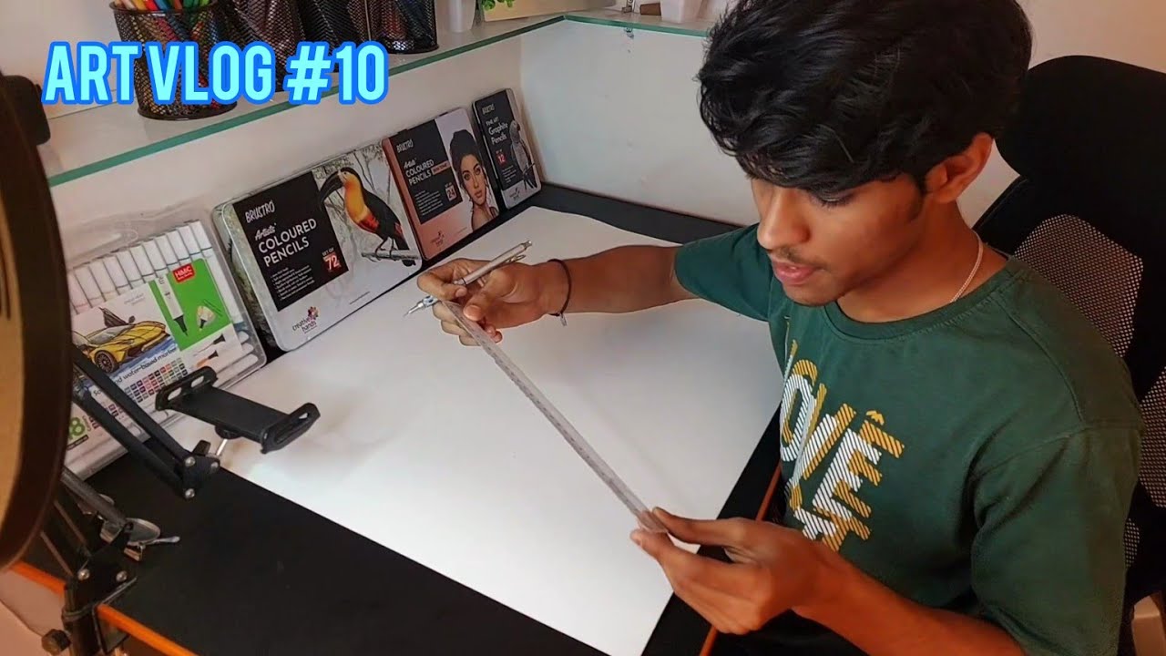 ART VLOG #10 | AAJ BADE SIZE KE PAPER PER NEW DRAWING START KARDI 🥰 ...