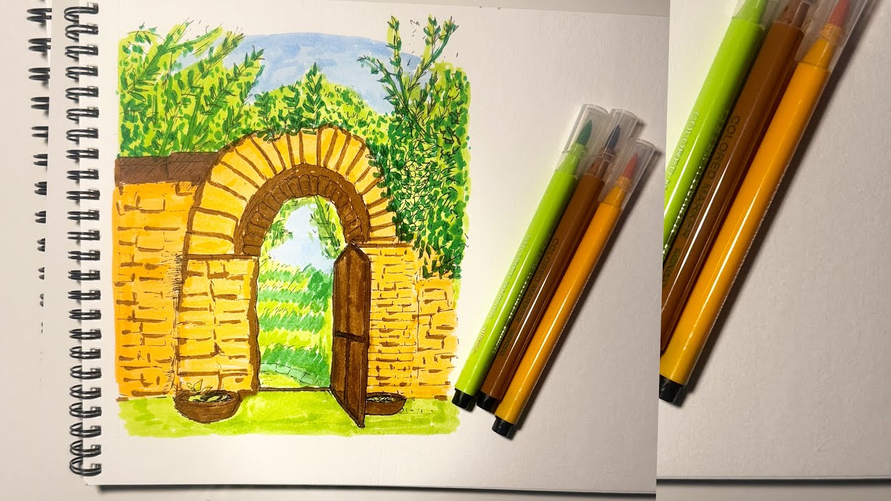 A vibrant drawing using colorful markers ️🌿💛 #miniso - YouTube