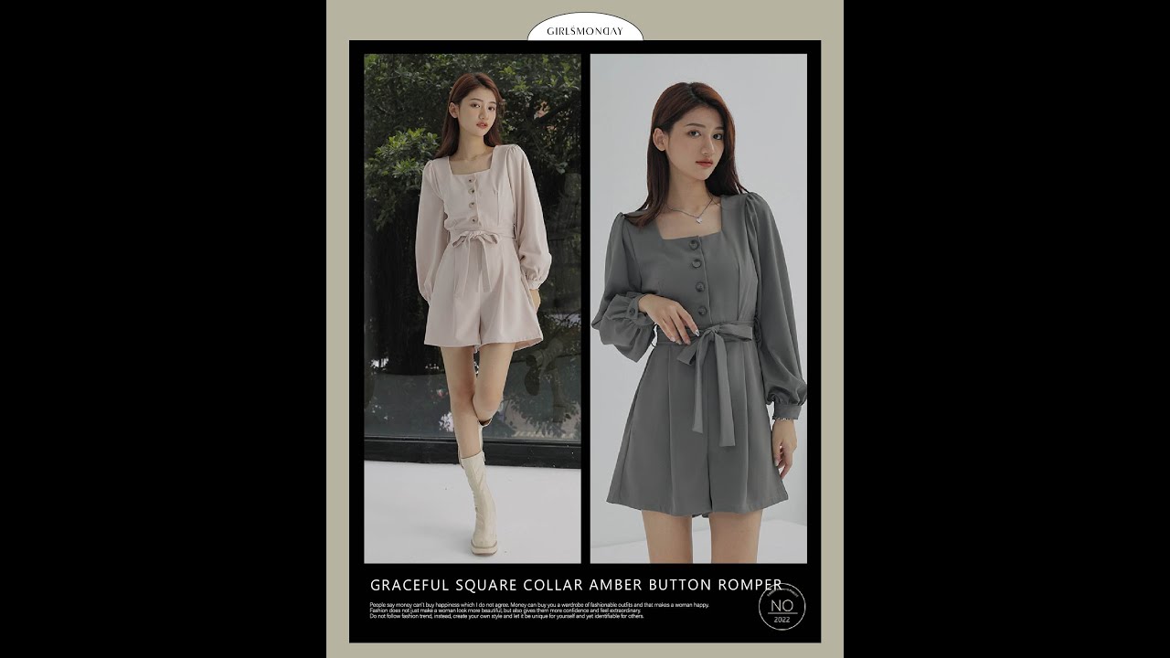 GRACEFUL SQUARE COLLAR AMBER BUTTON ROMPER - YouTube