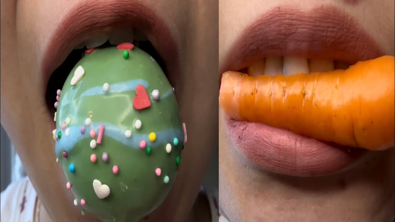 Asmr Eating Sweet Pops Cake 🧁 Fresh Carrot 🥕 | Eating Sounds | Emoji ...