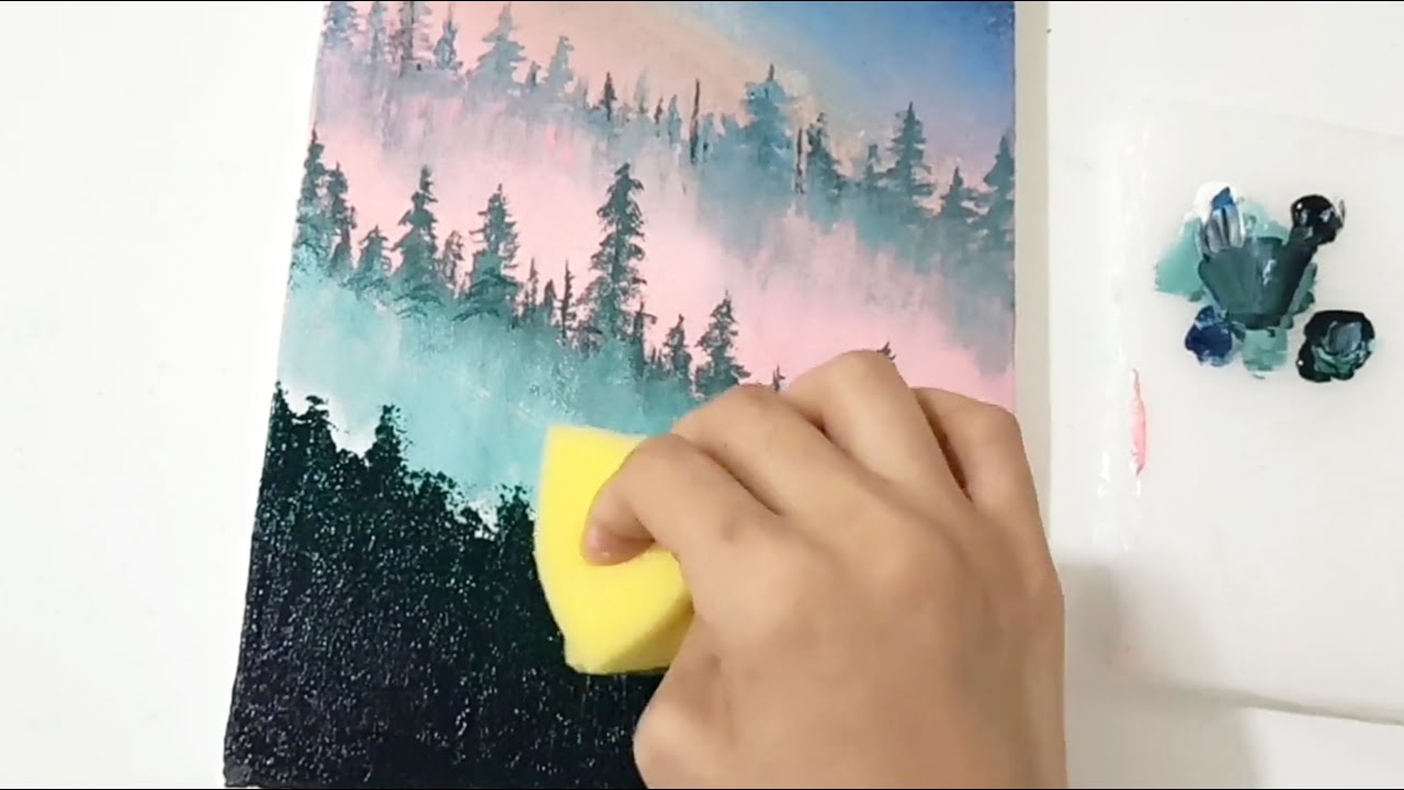 Easy Acrylic painting for beginners sponge technique | satisfying Art ...