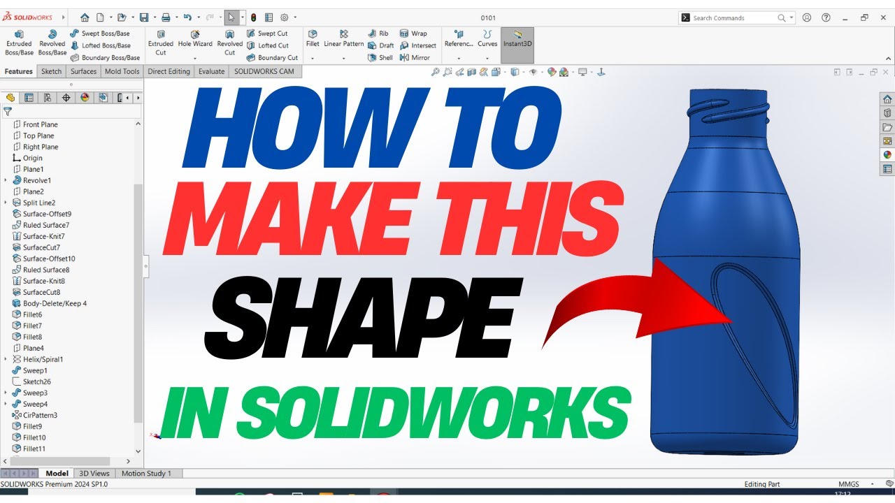 HOW TO MAKE THIS SHAPE IN BOTTLE OR BOTTLE DESIGN IN SOLIDWORK TUTORIAL IN HINDI @CADCAM_SERVICE ...
