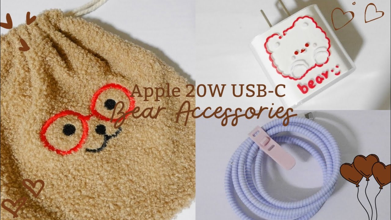 Apple 20W USB-C adapter + cute bear accessories | Aesthetic Unboxing by ...