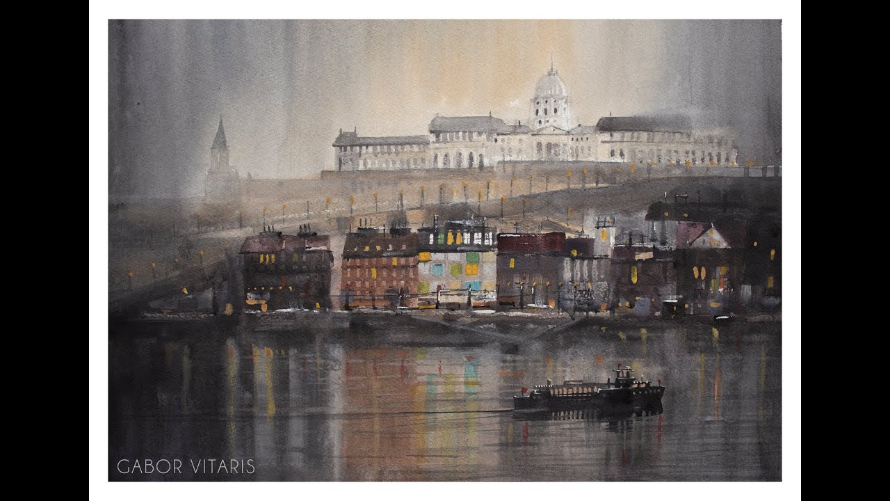 Watercolor Painting Time Lapse 021 - Buda Castle 2, Budapest - by Gabor ...