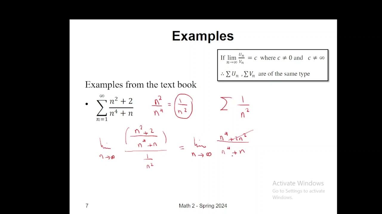 Math 2 -Infinite Series - Lec 3 - Limit comparison, Comparison, Ratio ...