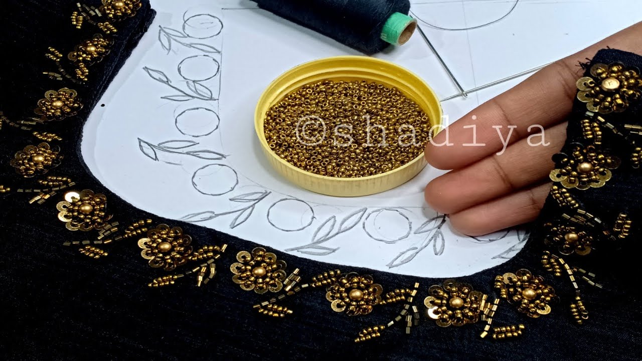 Normal needle simple easy beadwork embroidery for neckline|hand ...