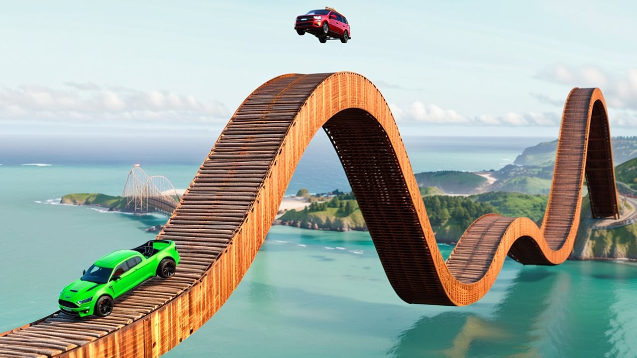 Cars vs Roller Coaster Bridge x Upside Down Speed Bumps ️ BeamNG Drive ...