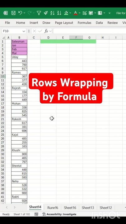 Row wrapping formula in excel - YouTube