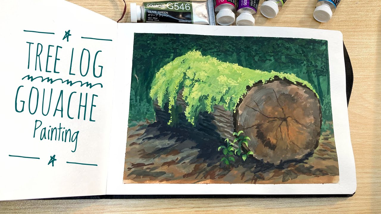 A Mossy Log Gouache Painting - YouTube