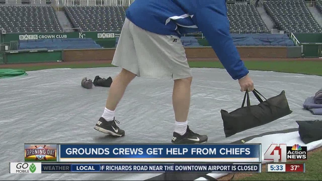 Grounds crew get help from Chiefs for Opening Day - YouTube
