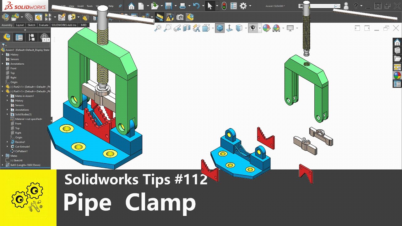 Solidworks tutorials #112 | pipe clamp | solidworks2020 tips - YouTube