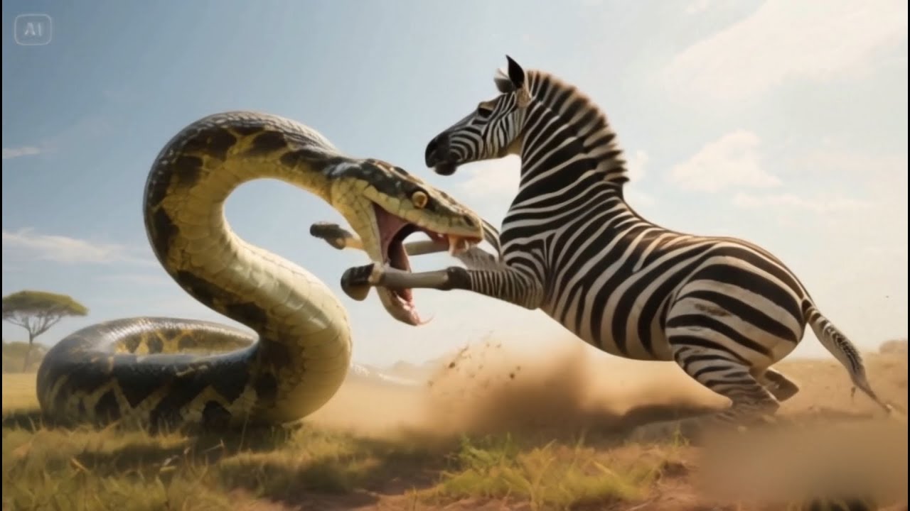 Wild Clash: Giant Python Battles Zebra in a Deadly Forest Duel!#python #zebra#animalbattle# ...