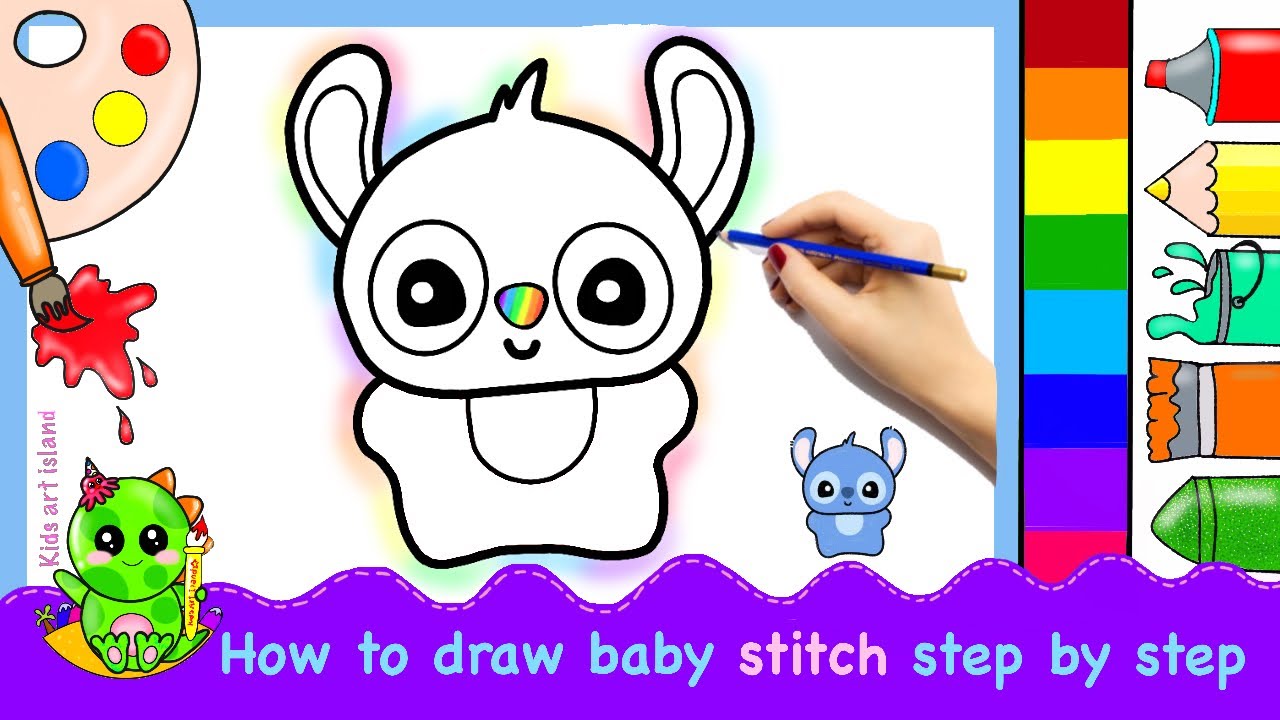 How to draw baby stitch character step by step for kids and toddlers ...