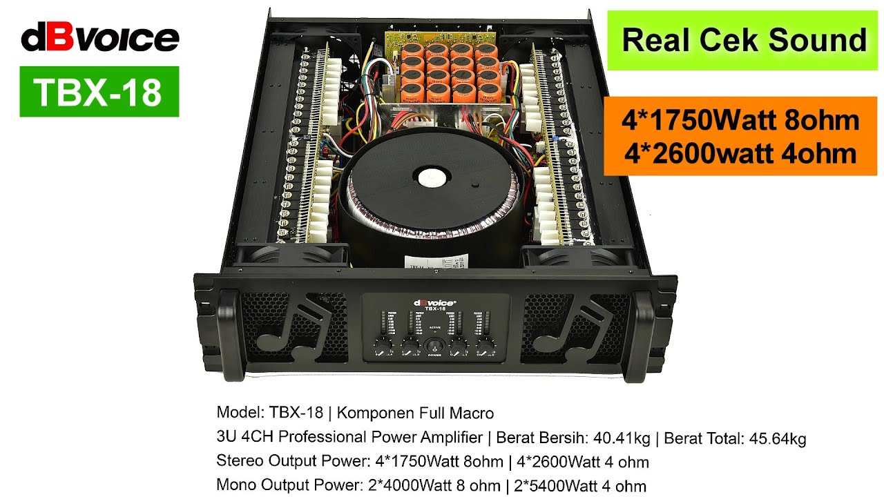 Professional Power Amplifier dBvoice TBX18 4x2600watt 4ohm - YouTube