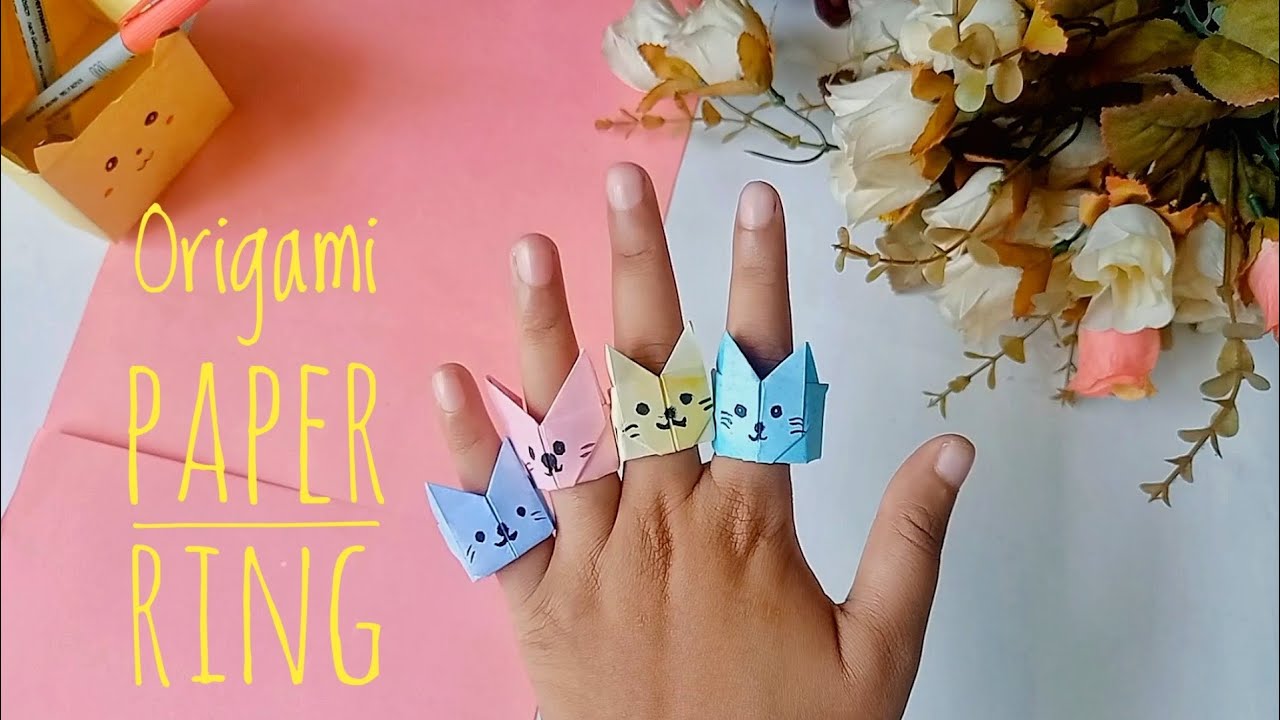 How to make origami Cat paper ring step by step | Origami paper ring ...
