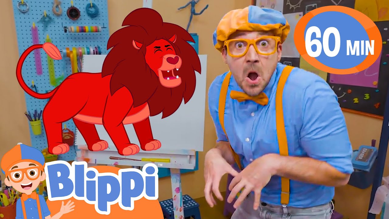 BLIPPI Teaches How To Draw A Lion | How to Draw Animals for Kids ...