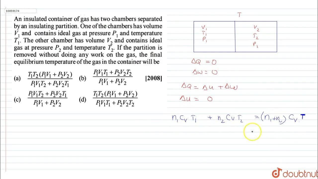 An insulated container of gas has two chambers separated by an insulating partition. One of the ...