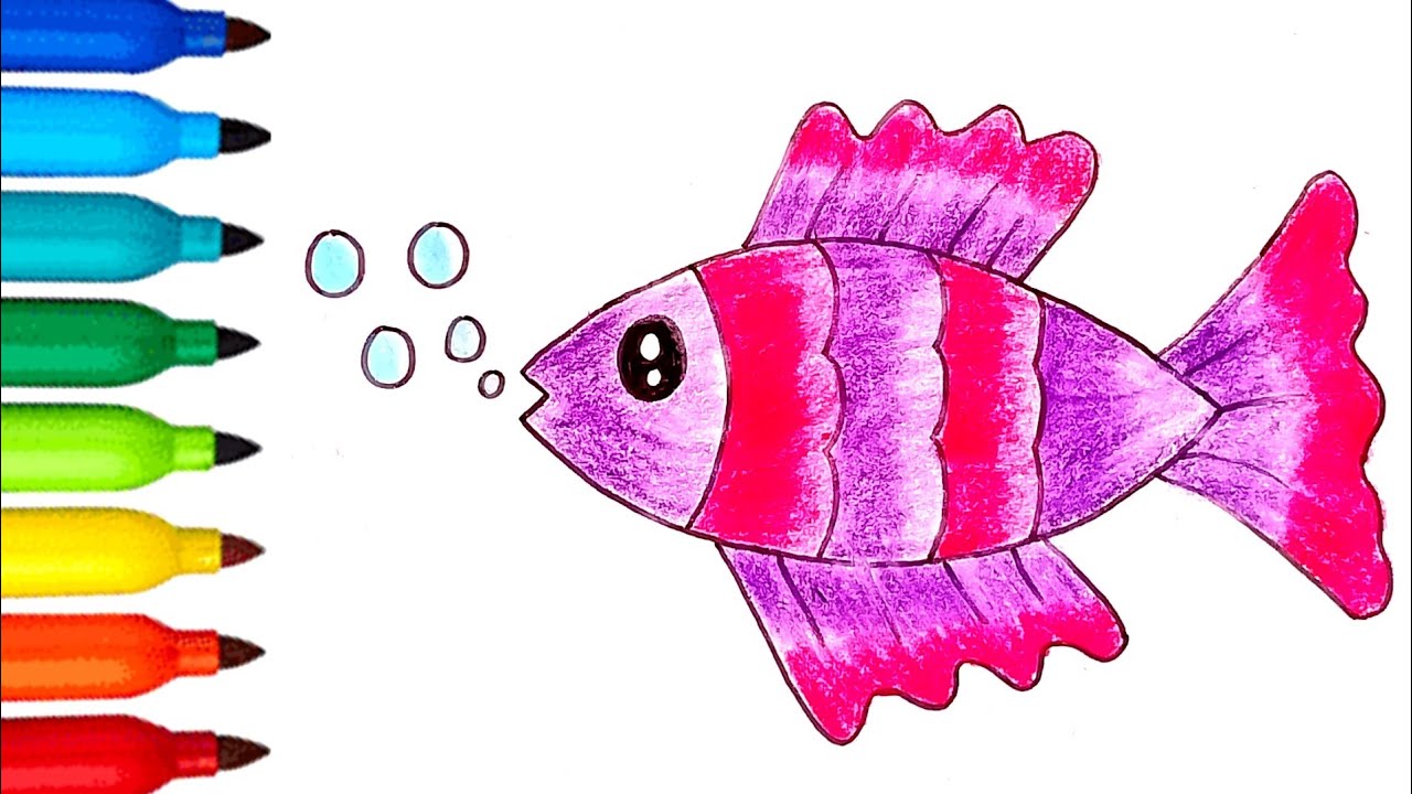 How to draw Fish Drawing 🐟 / Easy Drawing/ Fish drawing Colour/ Fish ...