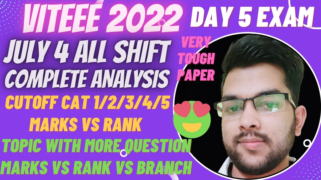 VITEEE 2022 July 4 paper analysis | Very tough paper 🙂 | Marks vs rank ...