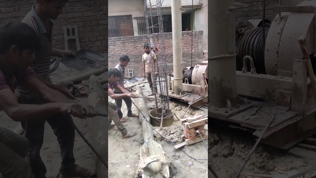 Piling work in Bangladesh: Boring and caging - YouTube