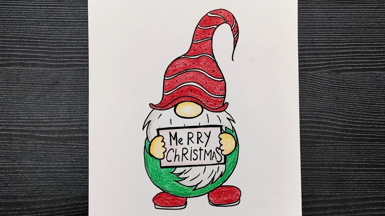 Christmas Gnome Drawing // How To Draw Cute Gnomes // Christmas Drawing ...