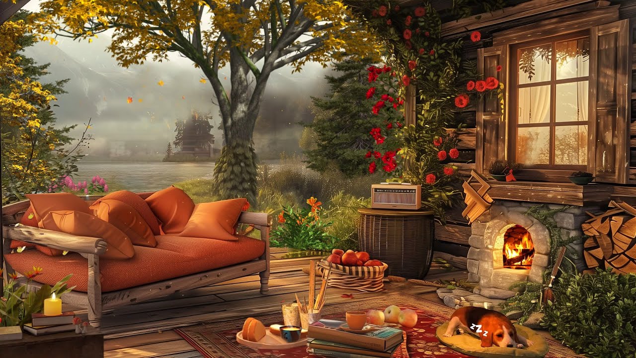 FALL PORCH AMBIENCE: Cozy Teatime Autumn & Crunchy Leaves, Nature ...
