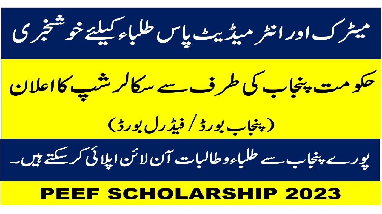 PEEF Scholarship 2023 | Punjab Educational Endowment Fund (PEEF) Apply ...