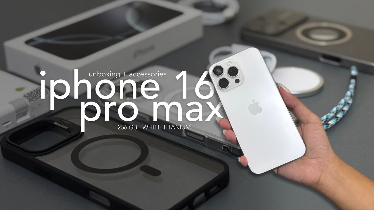 iPhone 16 Pro Max (white titanium) unboxing ♡ magsafe accessories, ios ...