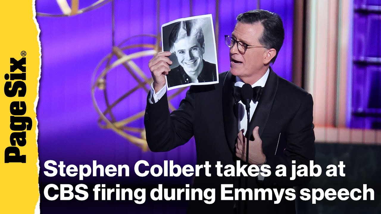 Stephen Colbert takes a jab at CBS firing during Emmys speech - YouTube