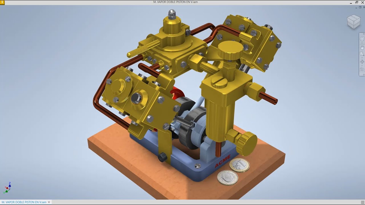 AUTODESK INVENTOR MAQUETA DE UNA MÁQUINA DE VAPOR DOBLE PISTON EN V ...