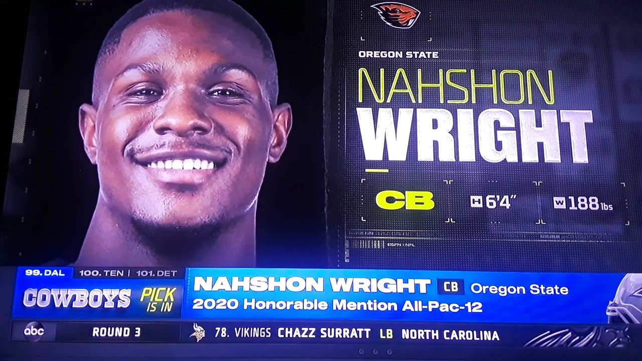 2021 nfl draft dallas cowboys pick #99 cb nahshon wright - YouTube