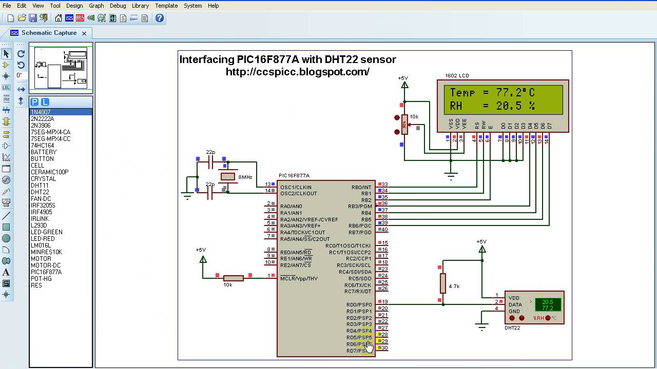 Pic16f877a And Dht22 Am2302 Rht03 Proteus Simulation Youtube