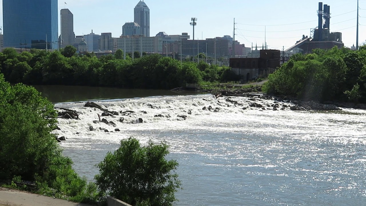 Chevy rock dam on White River from overlook in Indianapolis - YouTube