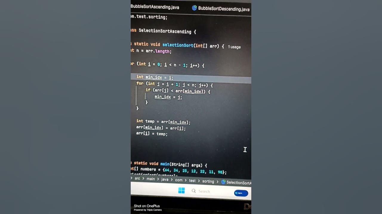 Selection sort ascending #java #datastructures #shorts - YouTube