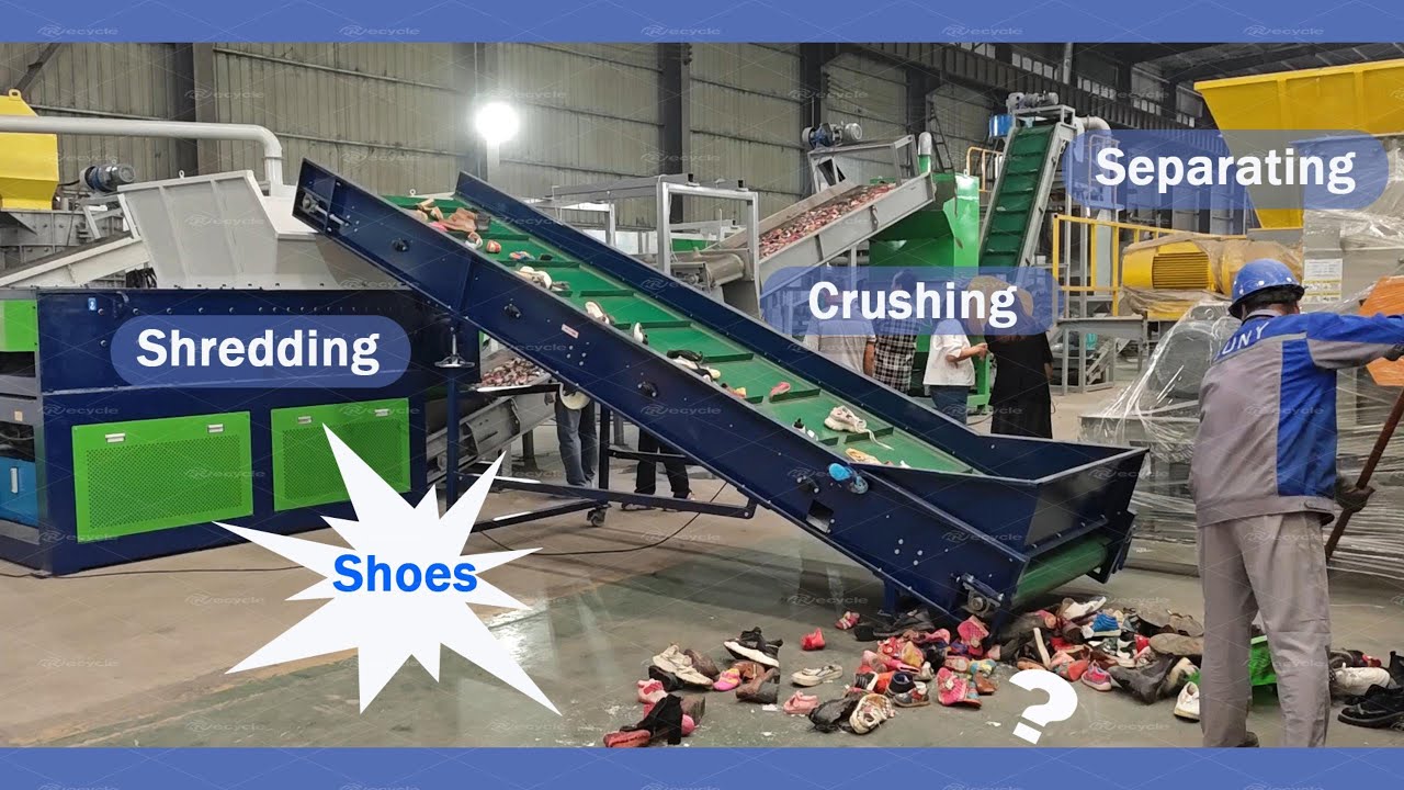 Waste Shoes Recycling Line | Shredding Crushing & Sorting - YouTube