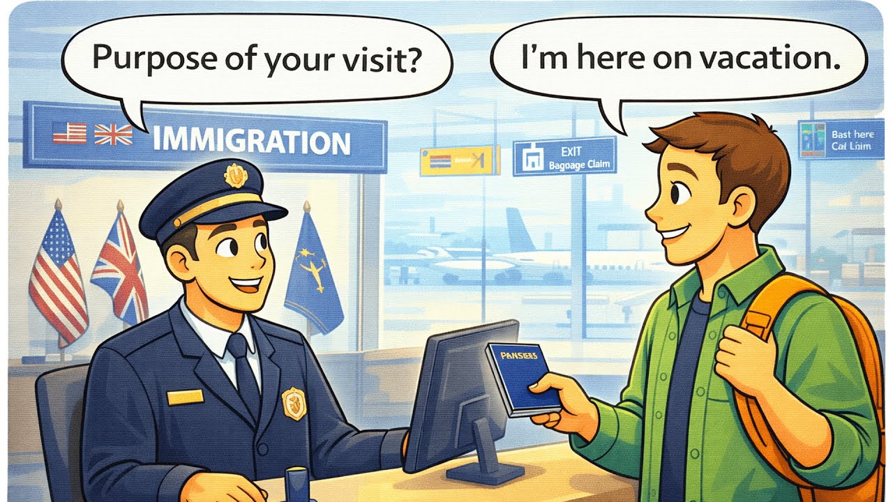 Immigration English Conversation | Real-Life Dialogue | Airport English ...