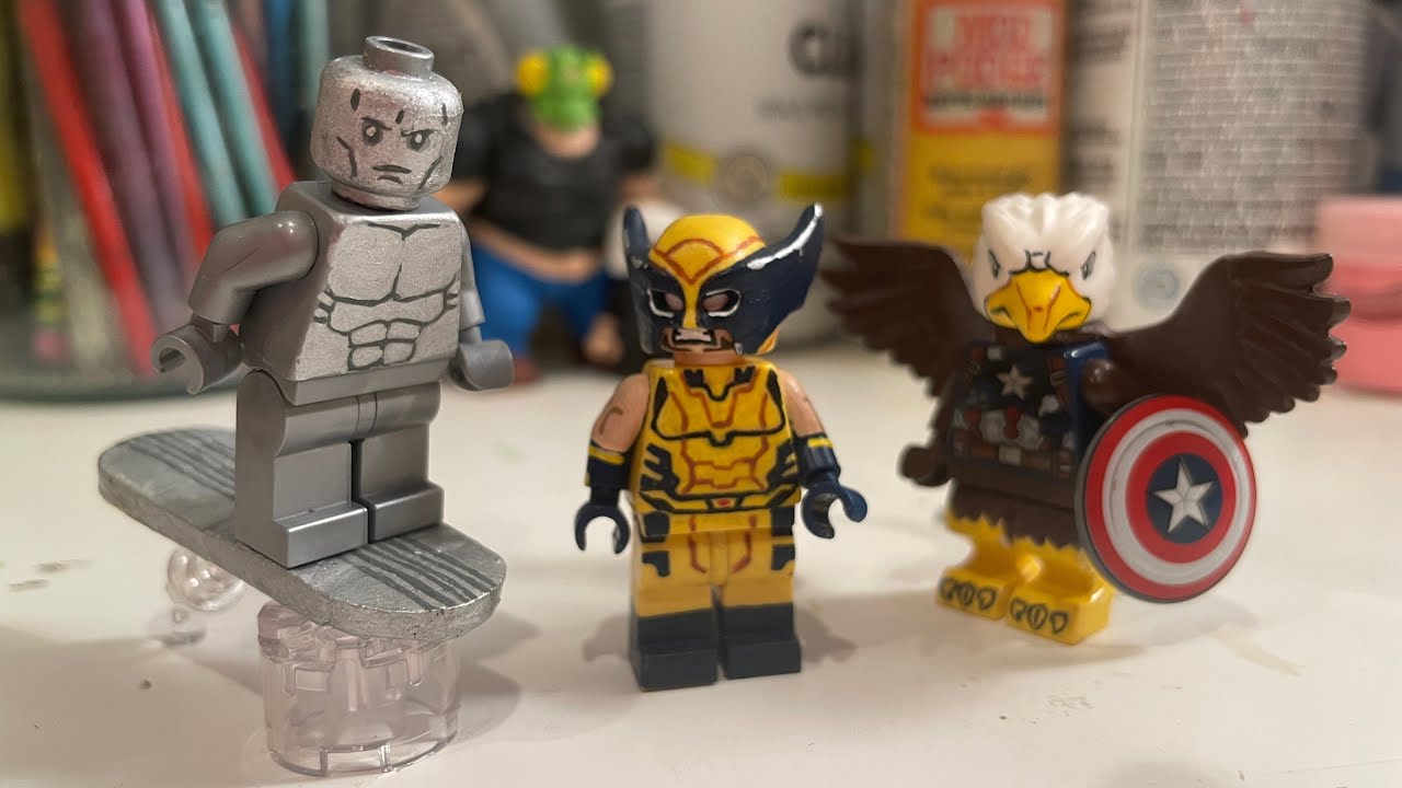 Custom, Lego marvel, mini figure showcase featuring the silver surfer ...