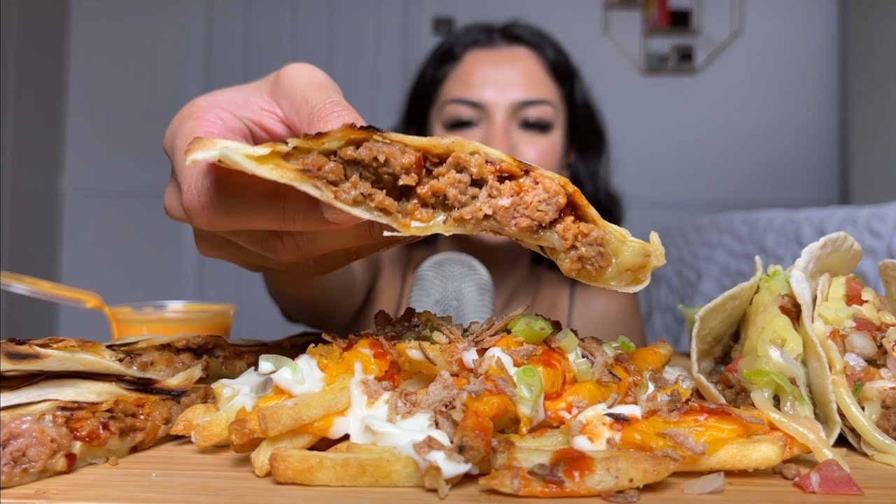 ASMR MEXICAN FOOD (QUESADILLA, TACOS) & LOADED FRIES *Kitone ASMR ...